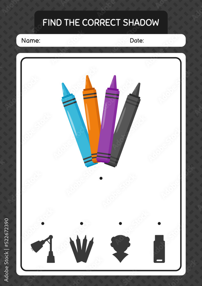 Find the correct shadows game with crayons. worksheet for preschool ...