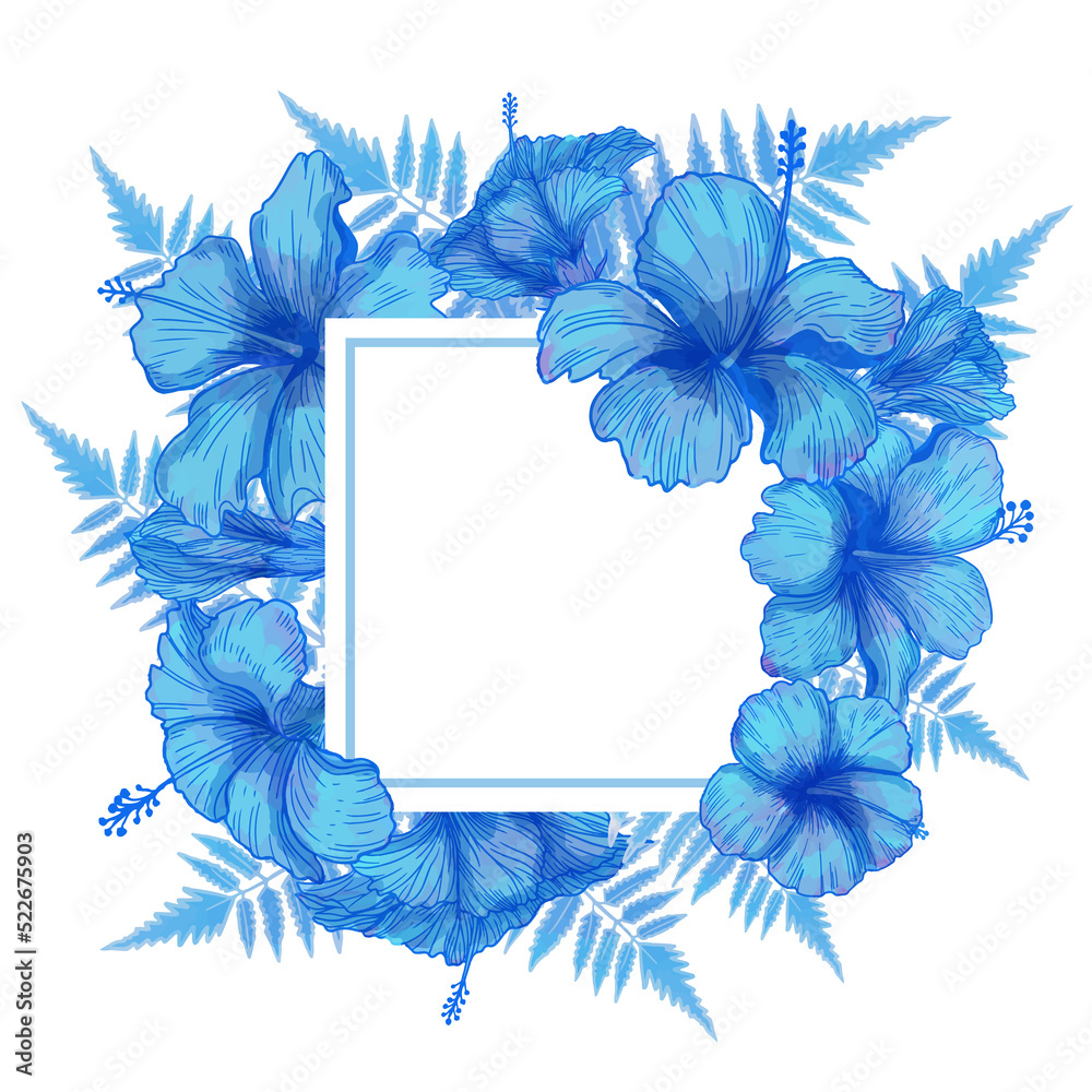 Watercolor Leaf and Flower Frame, Blue leaves clipart. Stock ...