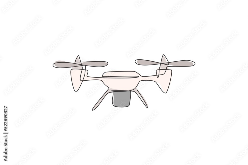 One single line drawing of flying drone airplane, unmanned plane vector ...