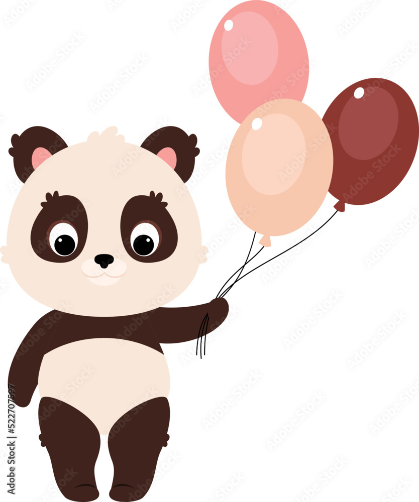 Cute panda character holding balloons. Cartoon flat clip-art. Vector ...