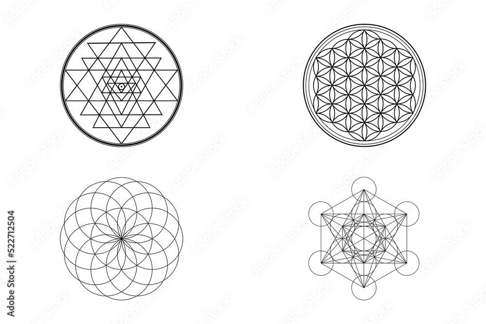 Sacred Geometry Background, Sri Yantra, Flower Of Life, Torus, Metatron ...