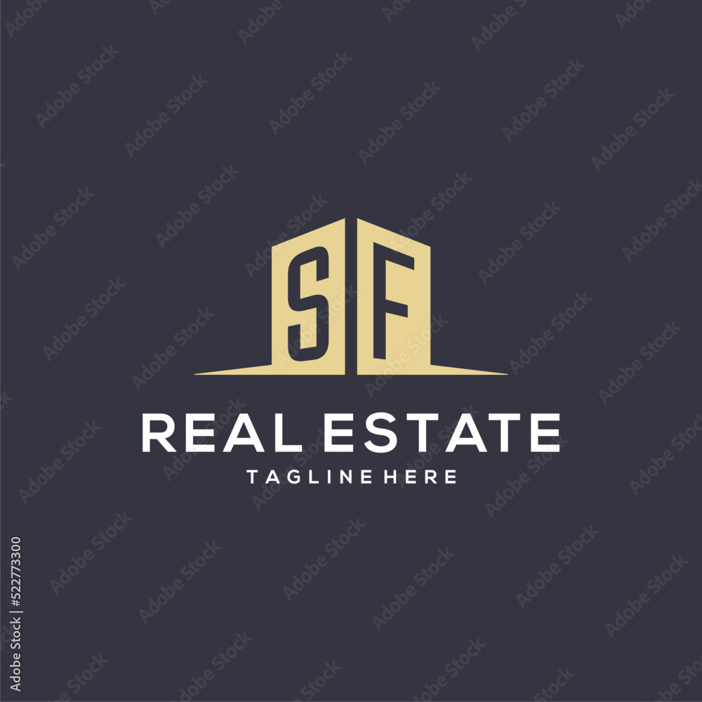 Monogram SF logo for construction with simple building shape icon ...
