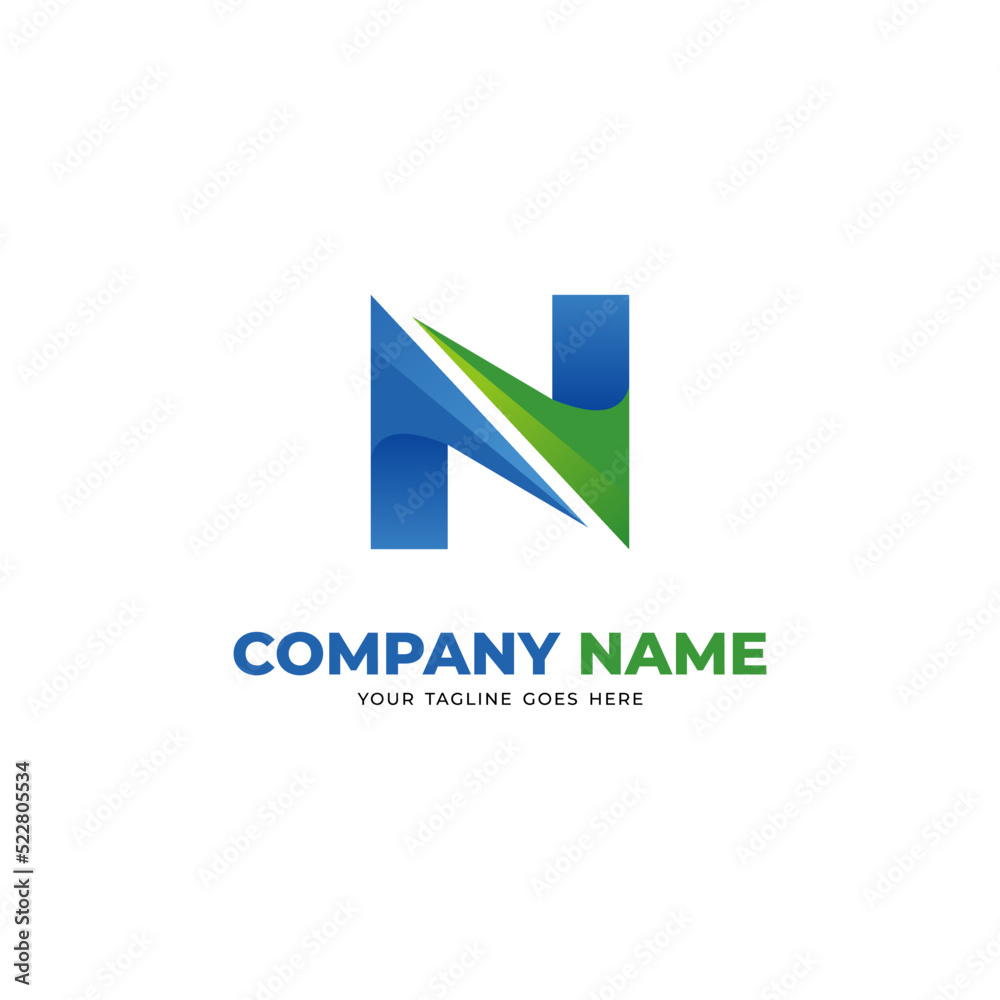 Letter N Logo Design with Blue and Green Color, Simple N Logo ...
