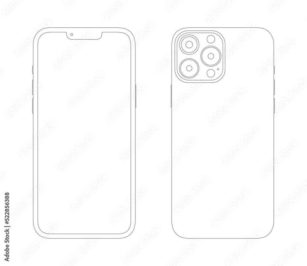 Vector de Stock Phone mockup. Wireframe front and back white screen ...