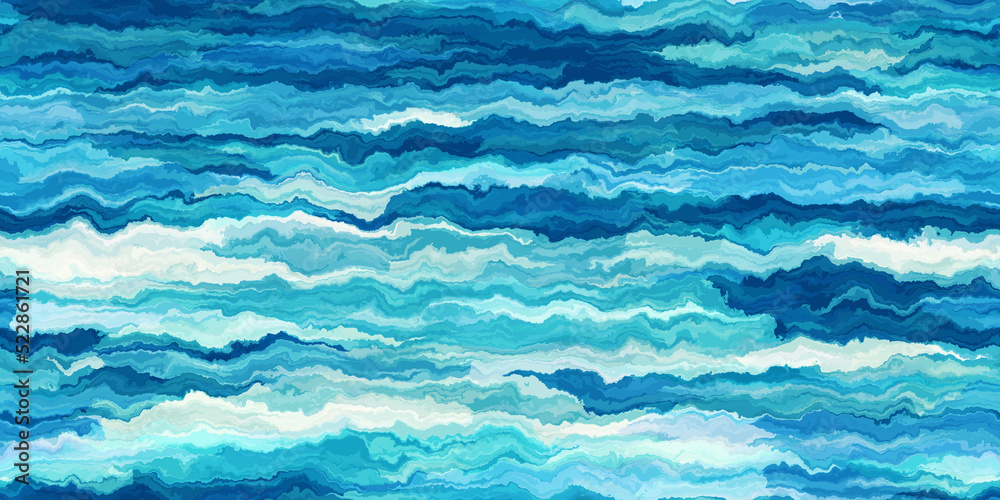 Seamless abstract turquoise blue rolling ocean waves seascape painting ...