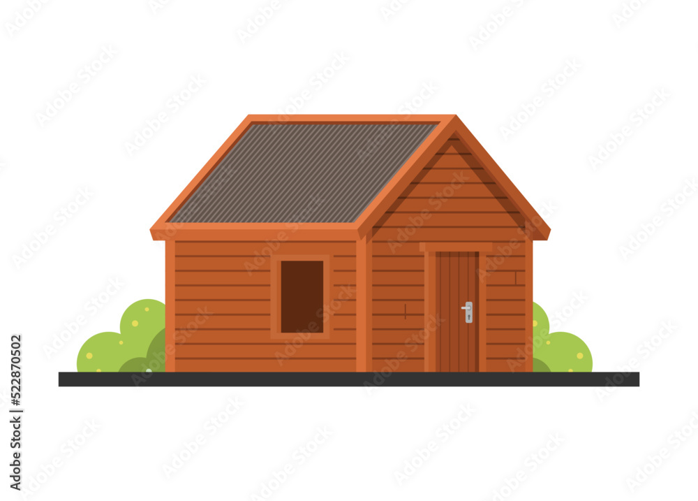 Hut building. Small wooden hut building. Simple flat illustration ...
