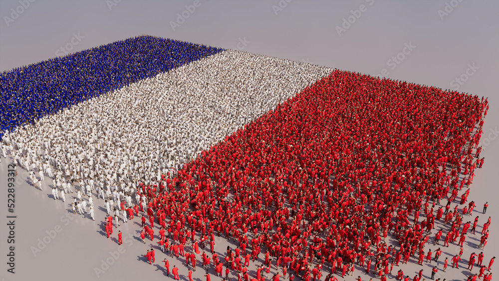 Aerial view of a Crowd of People, gathering to form the Flag of France ...