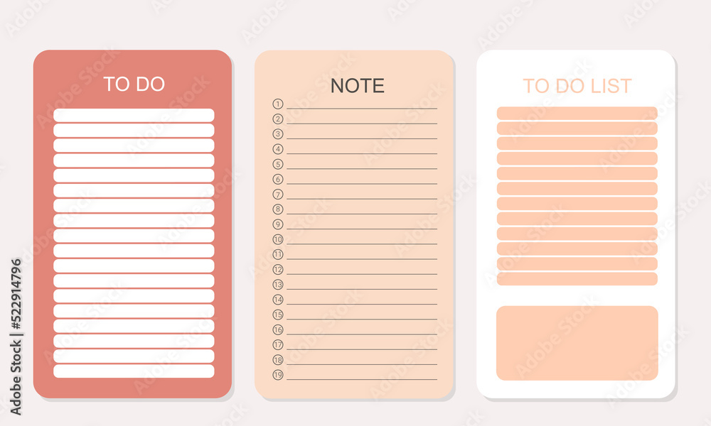 Set of different vector note papers. Printable planner. To Do List note ...
