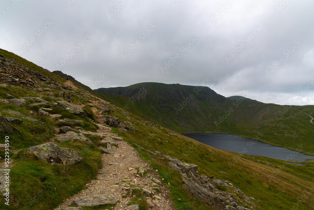 National Park Lake District, Helvellyn Hills, view while climbing Lake ...