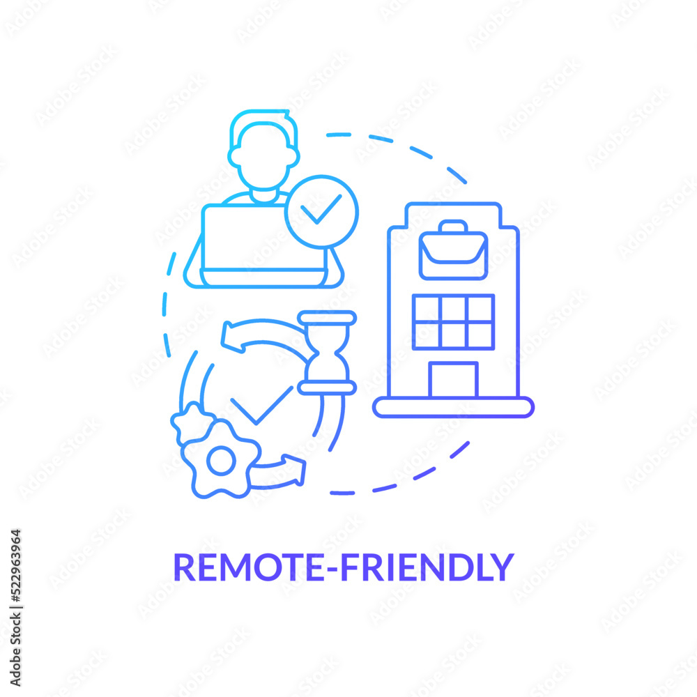 Remote friendly blue gradient concept icon. Combined schedule. Teleworking. Hybrid work model ...