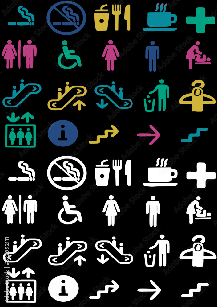 Wayfinding icon set. WC toilet sign. Women, men, mother with baby ...