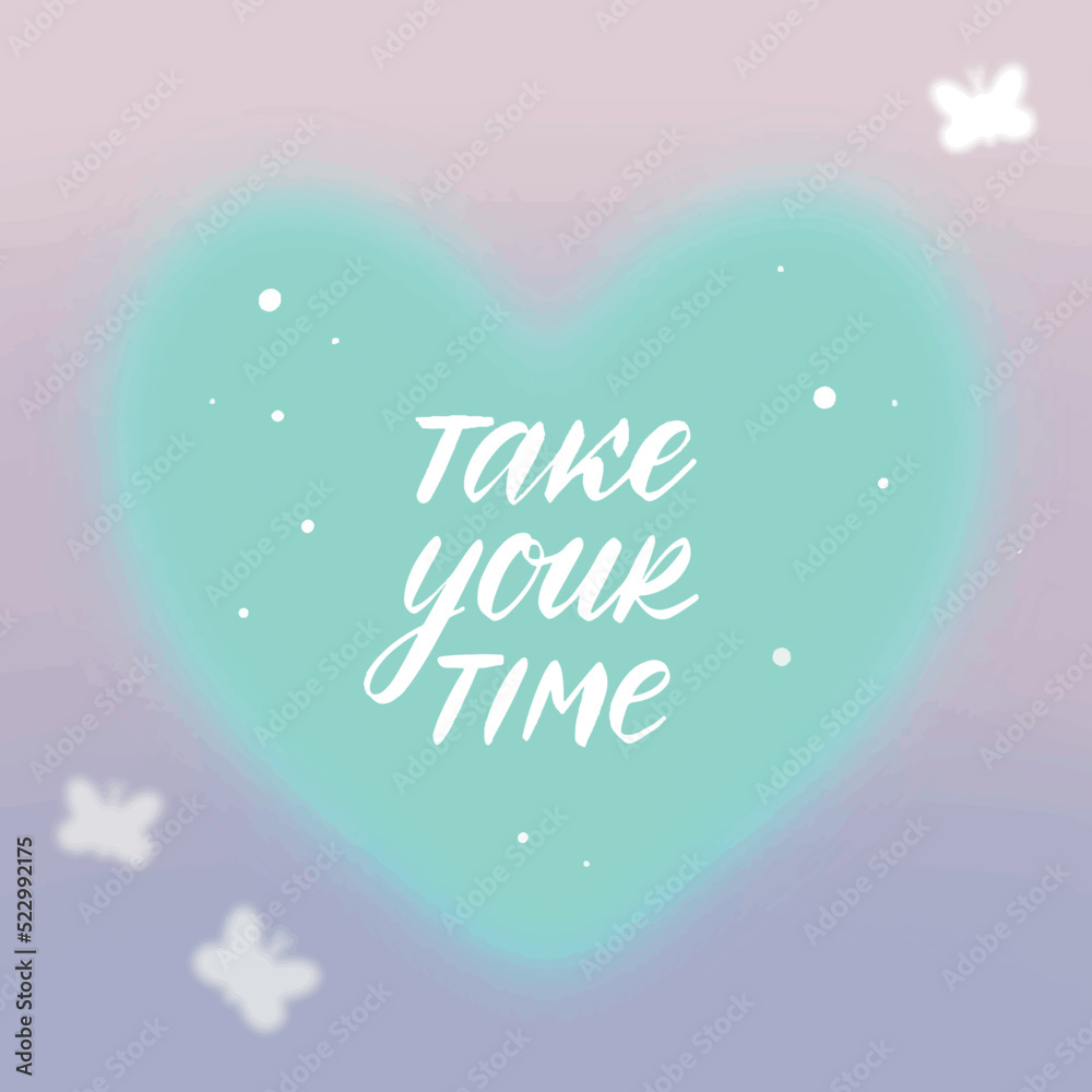 Bright beautiful gradient postcard with hearts, quotes, butterflies ...