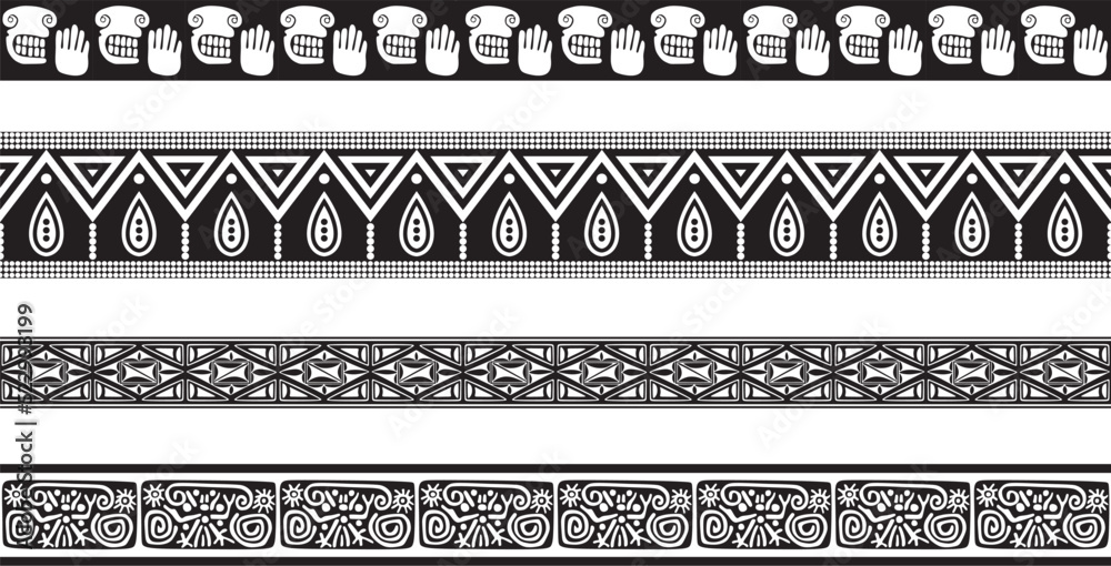 Vector monochrome set of seamless borders, native american frames. The ...