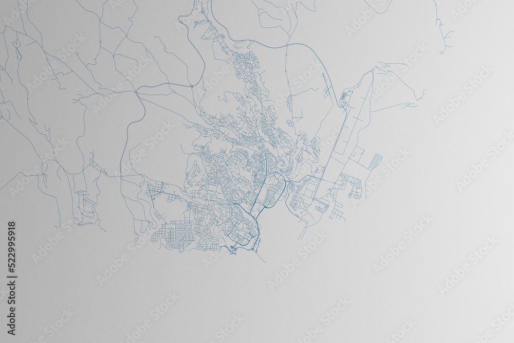 Map of the streets of Praia (Cape Verde) made with blue lines on white ...