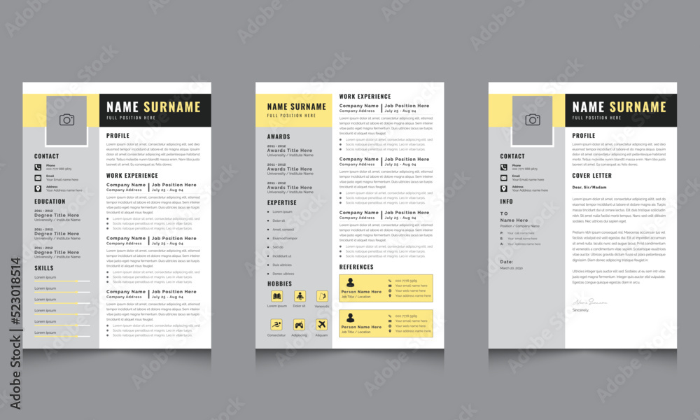 Vector de Stock Professional Resume Layout With Cover Letter and ...