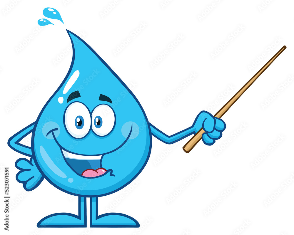 Talking Blue Water Drop Cartoon Mascot Character Using A Pointer Stick ...