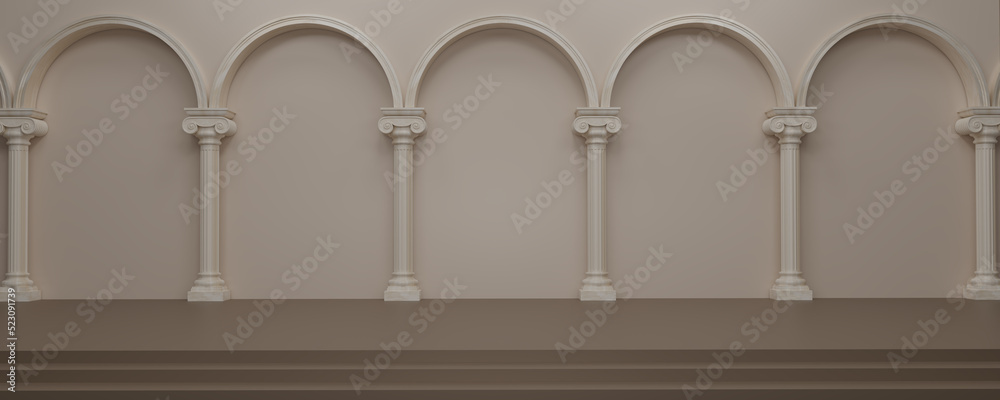 Panorama image of Ancient marble pillars in a row. Classic roman ...