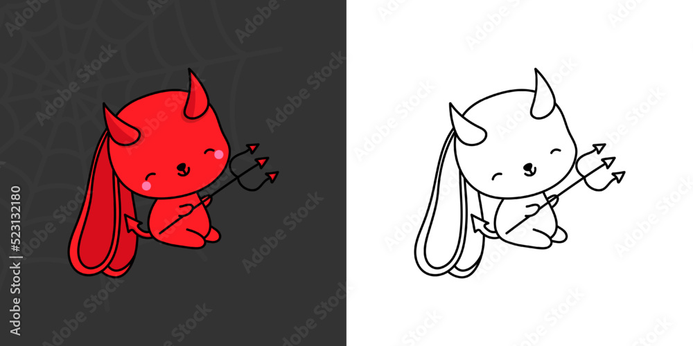 Image vectorielle Stock Set Clipart Halloween Rabbit Coloring Page and ...