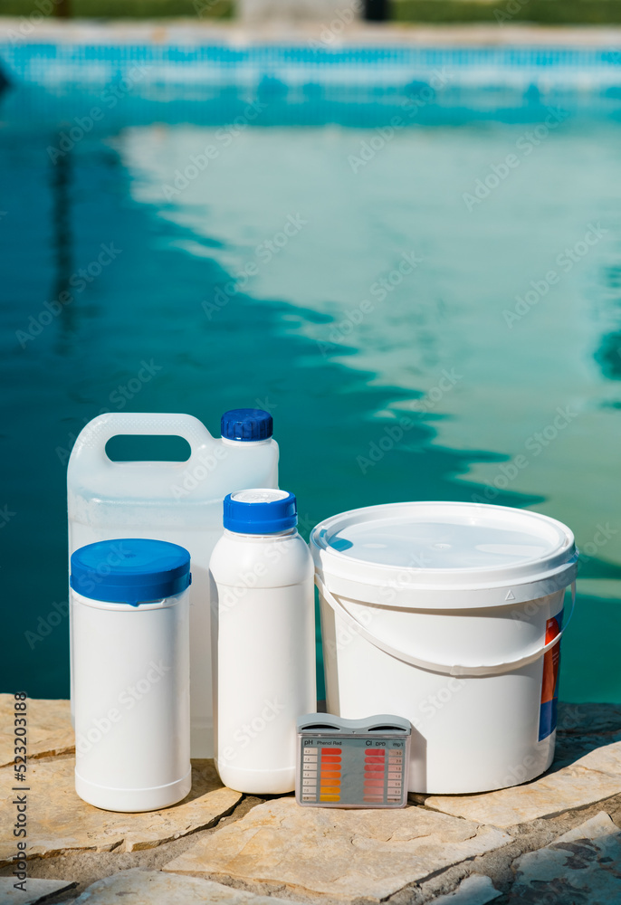 From Above Photo Of Outdoor Pool Chemistry Testing And Maintenance ...