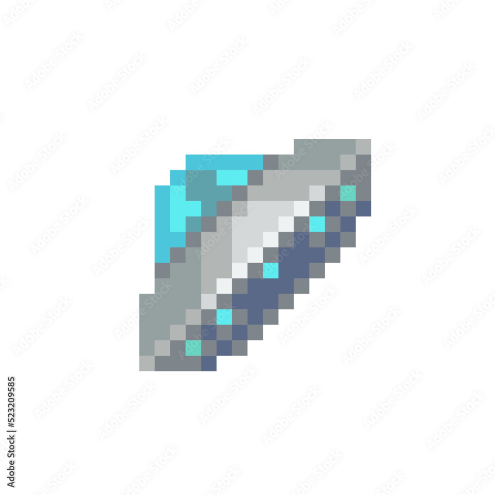 Flying Saucer. Video game spaceship. Pixel art style icon. Sci-fi game logo. Sticker design. 8 ...