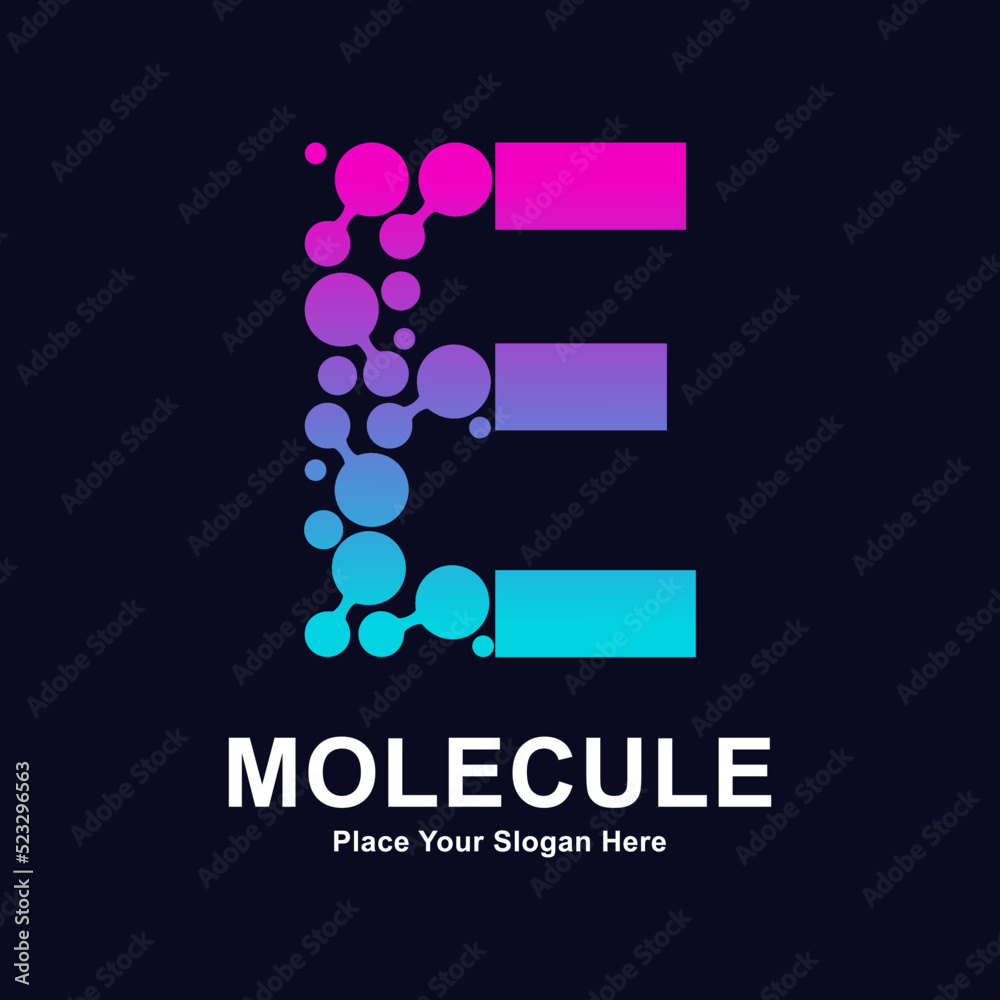 Letter E, molecule dots logo vector template. Suitable for business ...