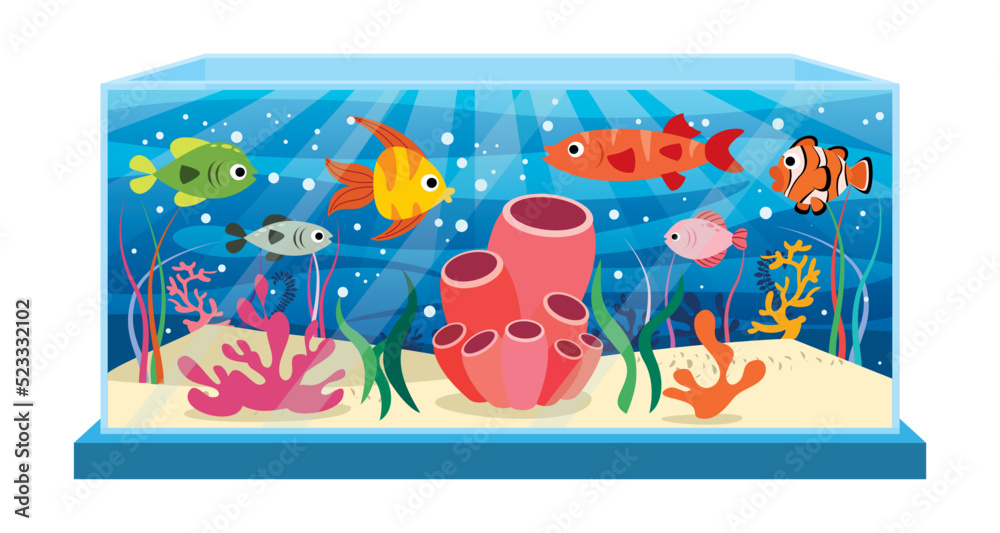 Cartoon Fishes In An Aquarium Stock Vector | Adobe Stock