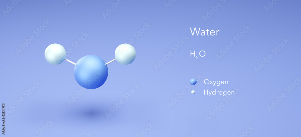 water, molecular structures, 3d rendering, Structural Chemical Formula ...