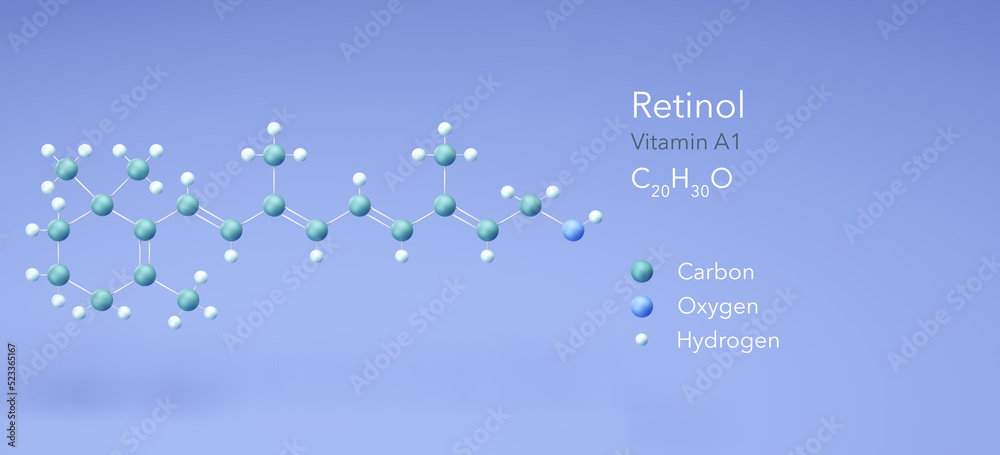 Illustration Stock retinol, vitamin a1, molecular structures, 3d ...
