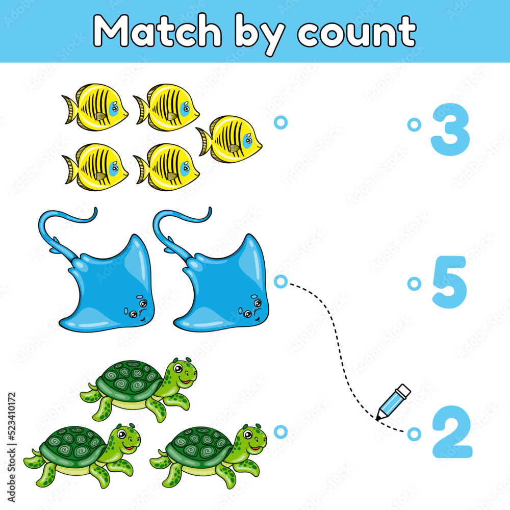 Count and match sea animals and numbers. Mathematical educational game ...