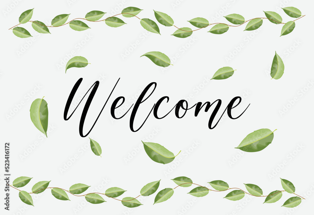 Welcome banner design with natural watercolor green leaves elements ...