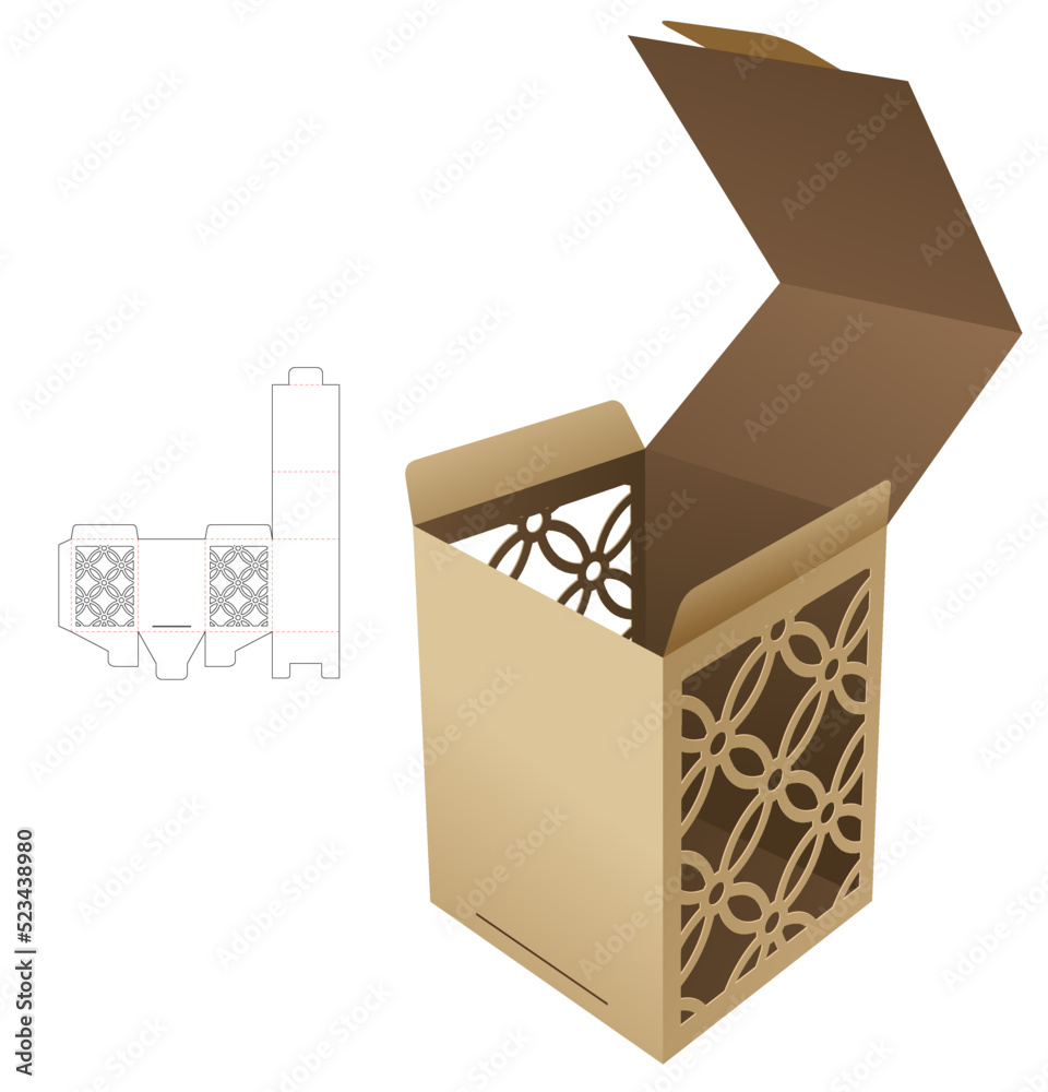 stenciled packaging box die cut template and 3D mockup Stock Vector ...