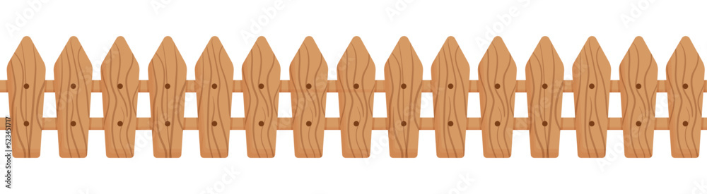 Wooden cute fence seamless border. Flat cartoon vector illustration ...
