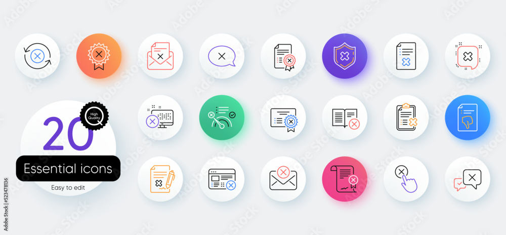 Reject or cancel line icons. Bicolor outline web elements. Set of ...