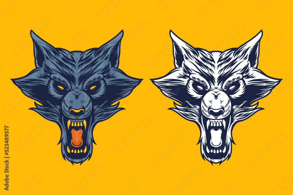 blue wolf head mascot poster vector illustration cartoon style Stock ...