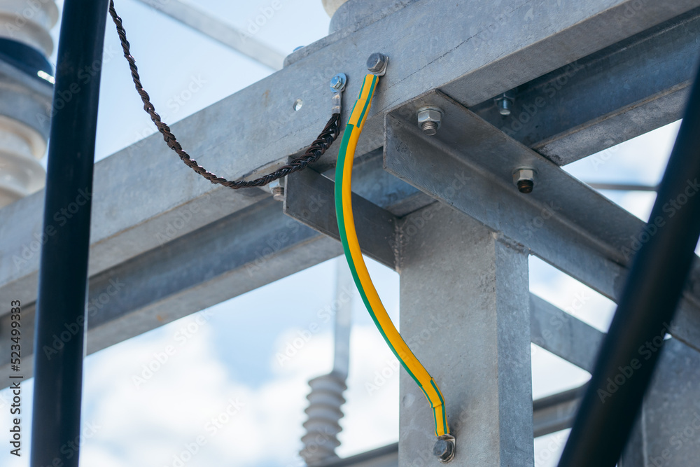 Electrical high voltage ground copper bar at modern power plant ...