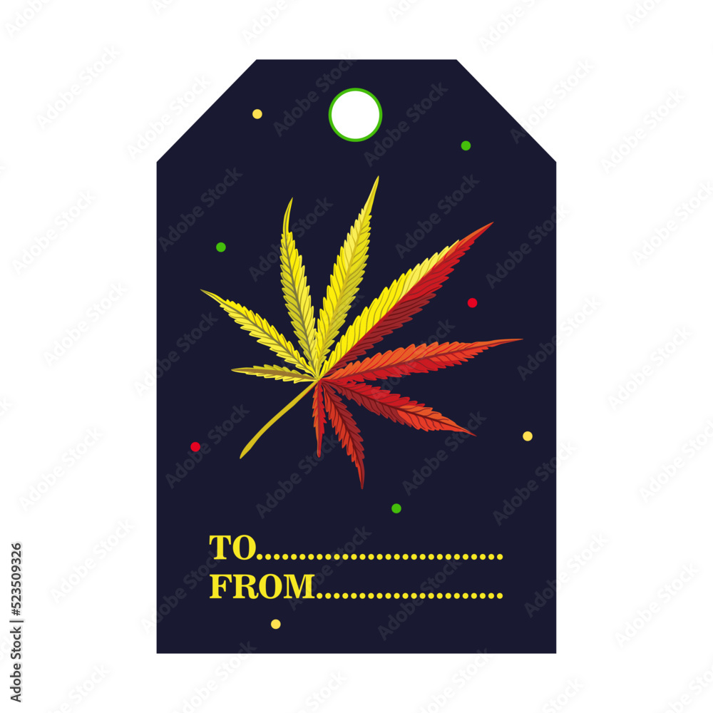 Design with ganja plant. Bright cannabis leaves, roots, bush with text ...