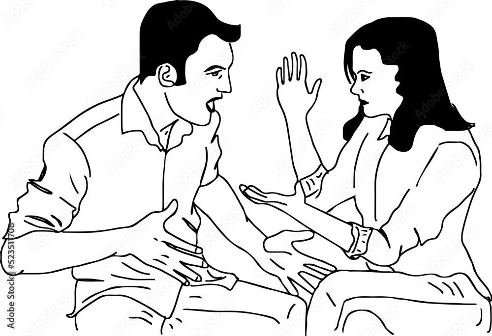 Husband and wife fighting line art vector, Sketch drawing of mand and ...