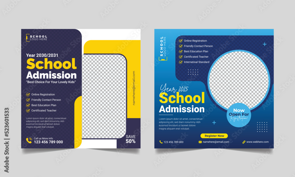 School admission social media post banner, educational social media ...