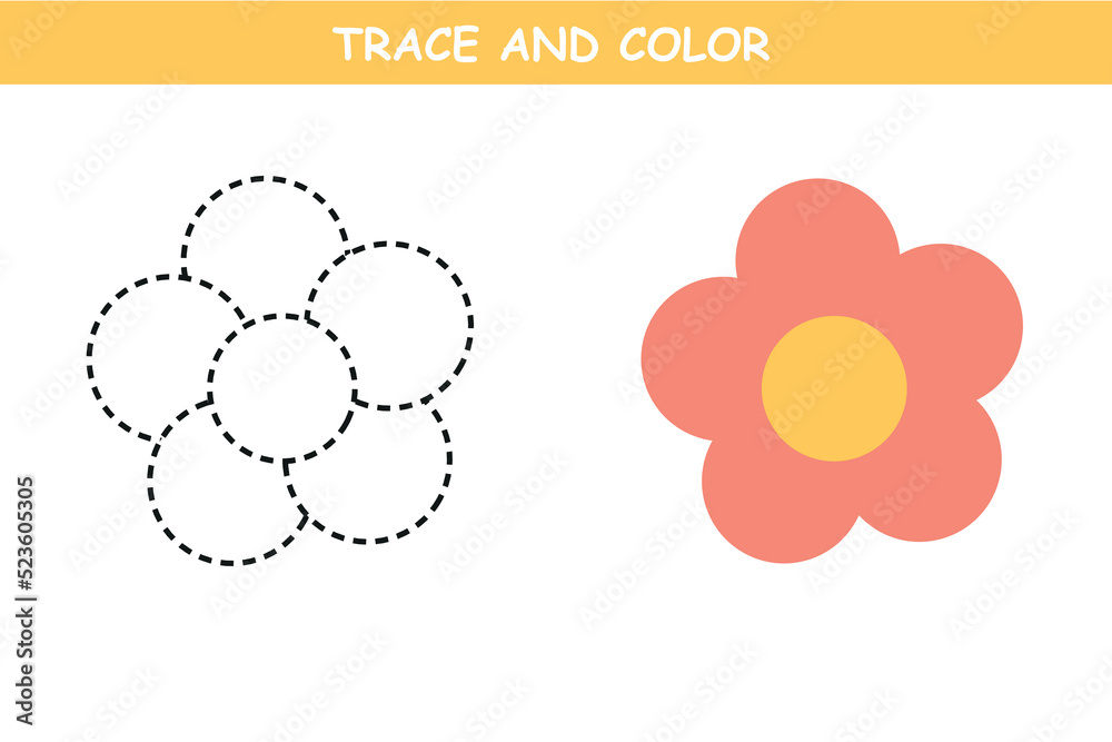 Trace and color a cute flower. Handwriting practice for kids. Tracing ...