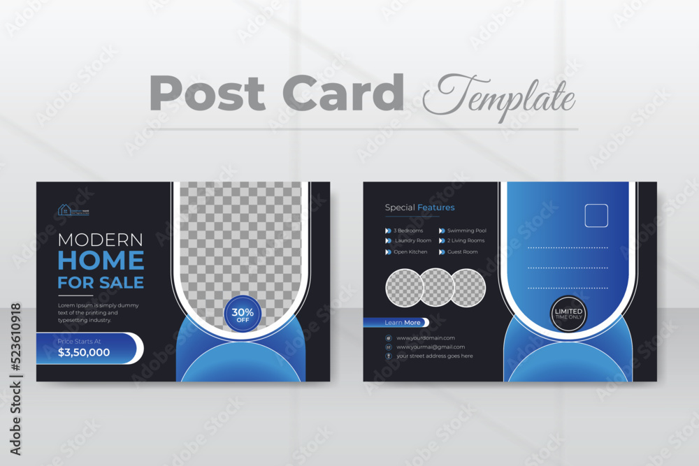 Real estate postcard design template with creative modern layout ...