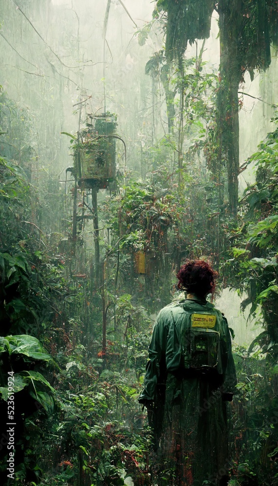 Stock-Illustration „A survivor of the apocalypse is hiding in the ...