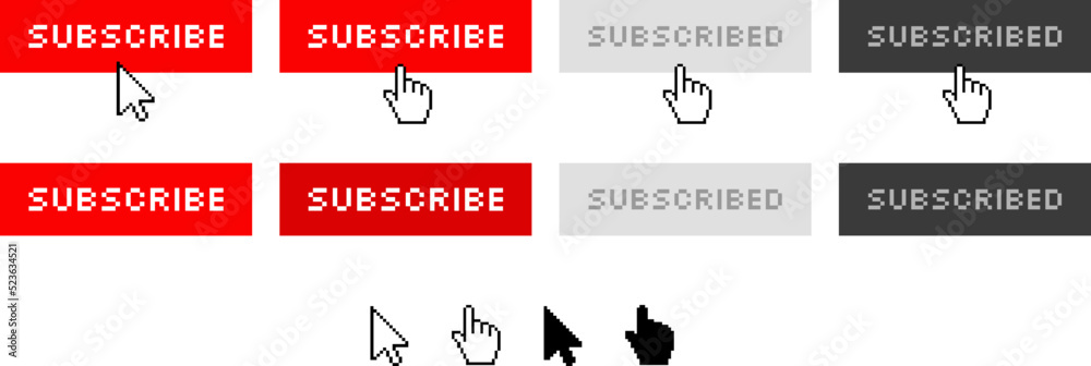 YouTube Inspired Subscribe Pixel Art Buttons and Icons for Animation ...