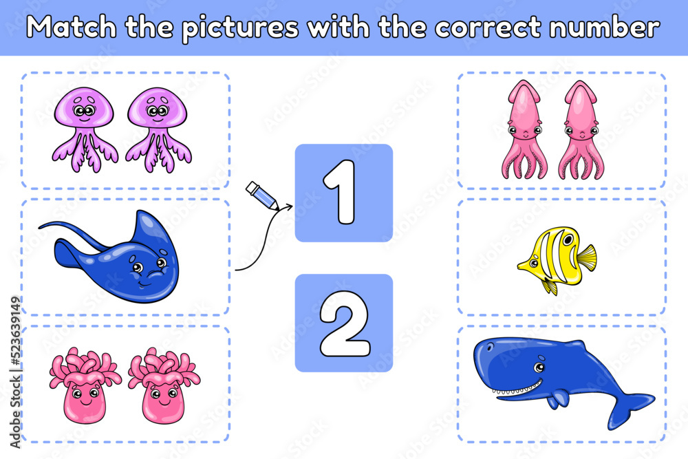 Mathematics educational game for children. Match the pictures with the ...