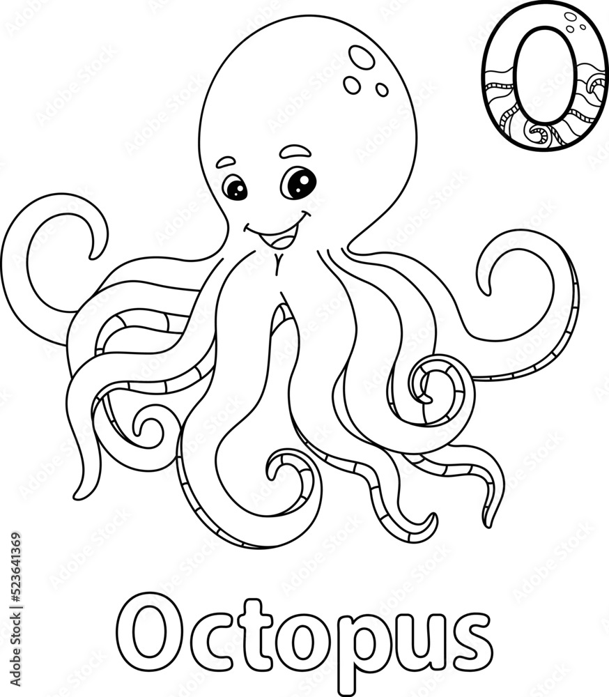 Octopus Alphabet ABC Coloring Page O Stock Vector | Adobe Stock