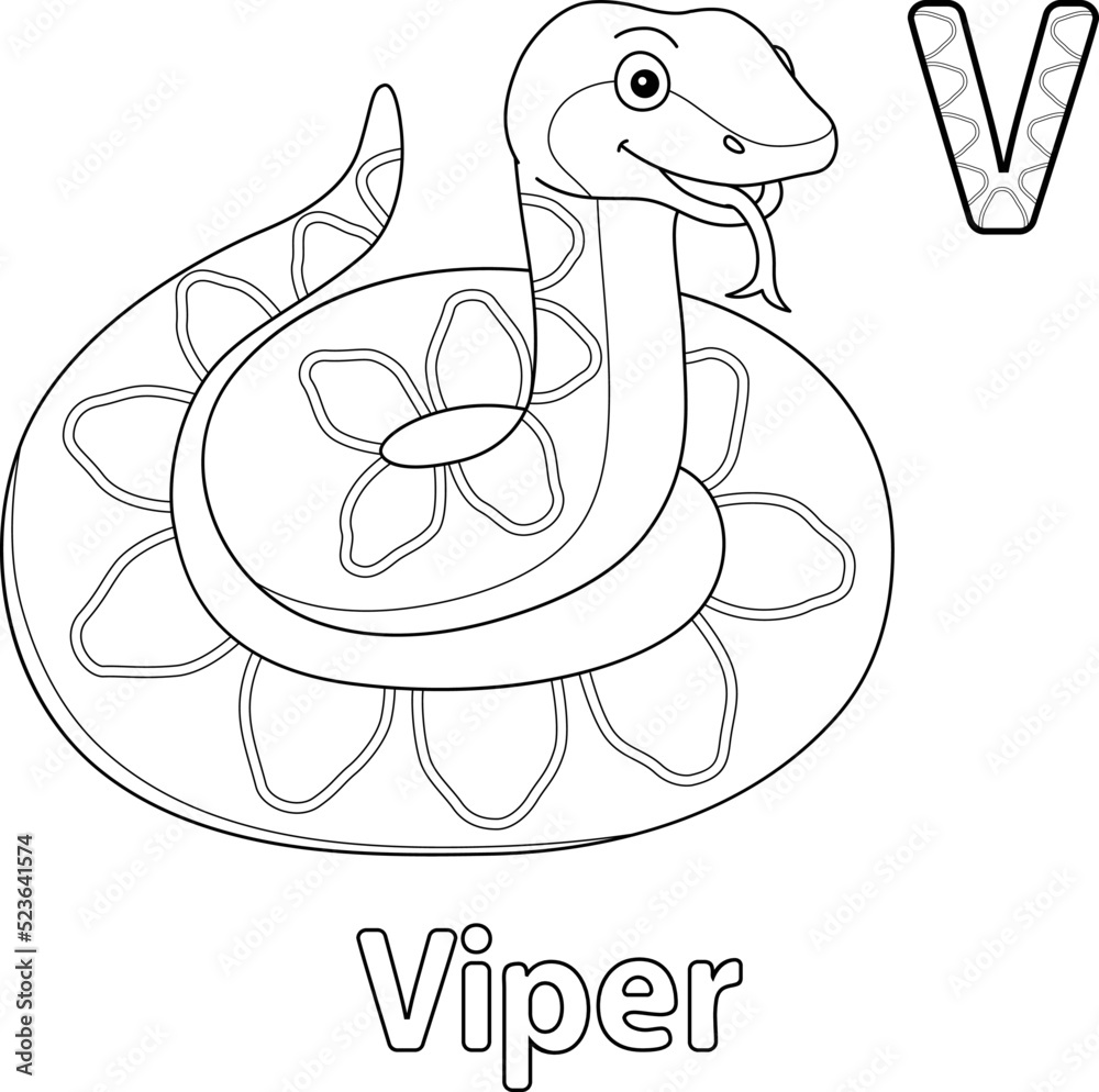 Viper Alphabet ABC Coloring Page V Stock Vector | Adobe Stock