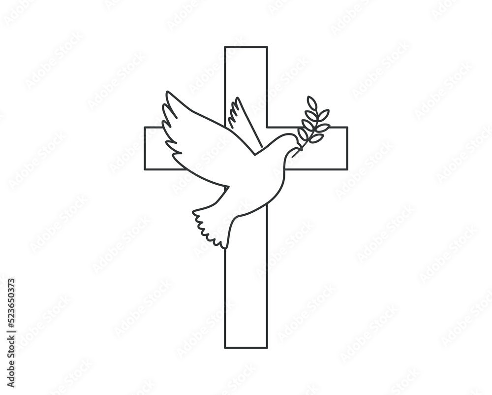 Dove flying with a Symbol of Religion. Cross. Dove Of Peace. Vector ...