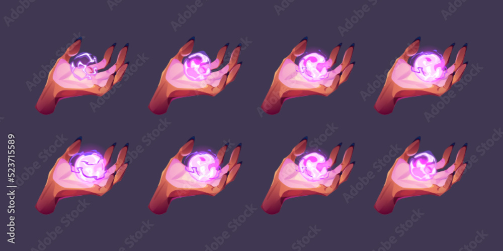 Witch hand hold ball of magic spell. Sprite sheet for 2d animation of ...