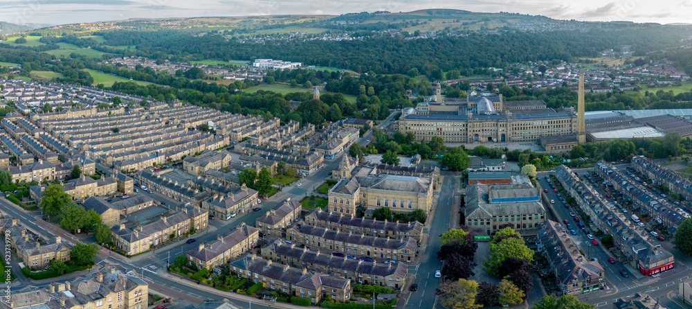 Стокове фото An aerial drone shot of Saltaire,the Victorian era Salt's ...