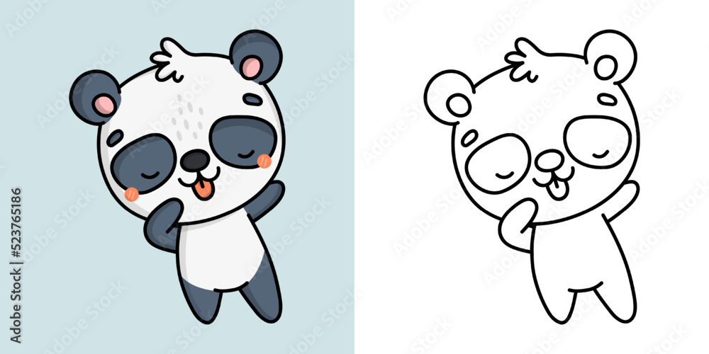 Kawaii Panda Clipart Multicolored and Black and White. Cute Kawaii ...