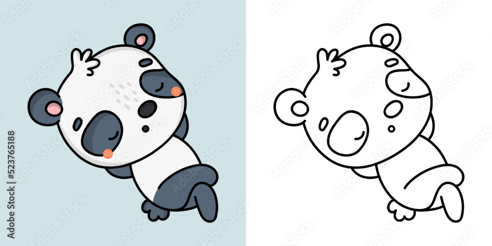 Kawaii Clipart Panda Illustration and For Coloring Page. Funny Kawaii ...